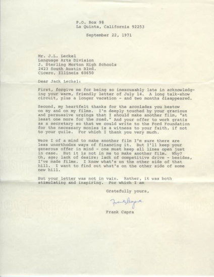 Frank Capra Typed Letter Signed – Leading Lights Autographs